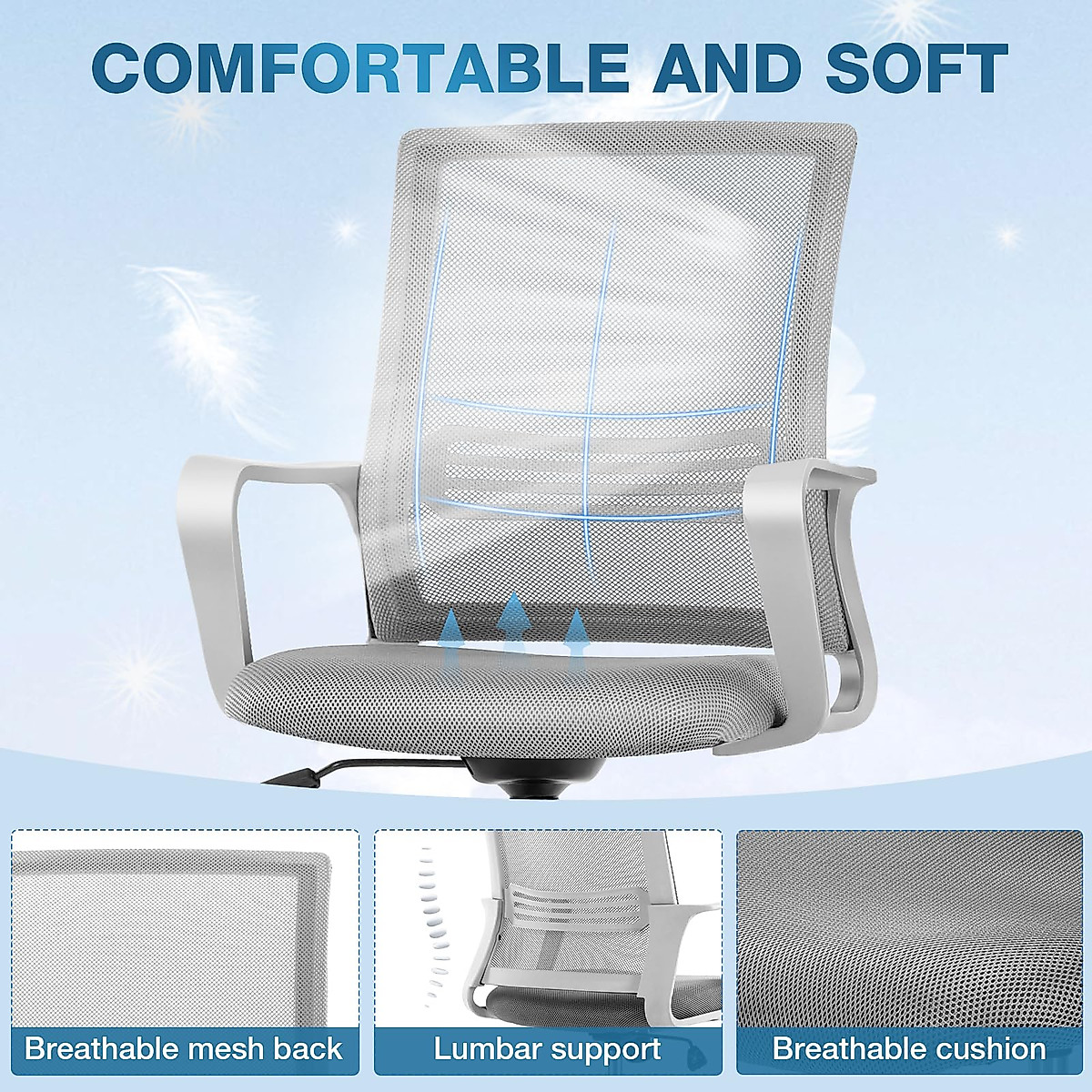 Ergonomic Drafting Chair, Tall Office Chair with Adjustable Foot Ring, Standing Desk Chair with Lumbar Support Counter Height Chair with Wheels, Grey