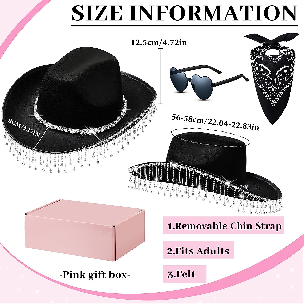 Hercicy Light up Rhinestone Cowboy Hat Glitter Cowboy Hat Sparkly Cowgirl Hat for Concert Birthday Party Beyonce Renaissance(Black, 1 Pack)
