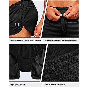 G Gradual Men's Running Shorts 3 Inch Quick Dry Gym Athletic Jogging Shorts with Zipper Pockets (Black, Medium)