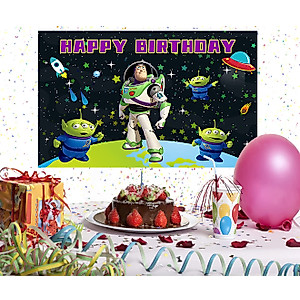 Cartoon Buzz Lightyear Backdrop for Party Supplies 5x3ft Outspace Photo Backgrounds Buzz Lightyear Theme Baby Shower Banner for Cake Table Decoration Green