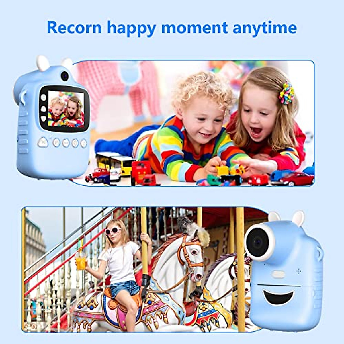 SainSpeed Kids Selfie Camera, Digital Video Cameras for Toddler Age 3-9, Instant Print Camera with 3 Rolls Paper，Portable Toy for Girls and Boys Birthday,Valentines Gifts-Blue