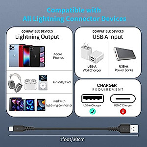 1ft iPhone Charger Cord, 5Pack Apple Short USB A to Lightning Cable 12 inch, MFi Certified Apple Charger Cable Fast Charging for iPhone 13 12 11 Pro Max XR XS X 8 7 6 Plus SE iPad Air Mini (Black)