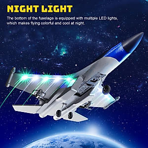 Fistone RC Plane, Remote Control Airplanes, 2.4 Ghz RC Glider with Dual-Motor and LED Lights, F-22 Raptor Fighter Jet with Smart Gyroscope System, Easy to Fly RC Fighter for Beginner Kids Adults