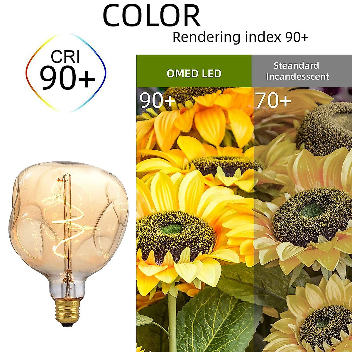 OMED S125 Oversized LED Edison Bulb Large, 5 Watt 400 Lumens 2200k Warm Yellow Large Edison Light Bulb, Amber Glass Decorative Large Globe Dimmable E26 Bulbsfor Pendant Lighting, 1 Pack