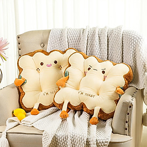 Kigley 2 Pcs Cute Seat Cushion Toast Plush Bread Pillow Cushion Office Chair Cute Kawaii Car Desk Accessories Kawaii Chair Pads for Car Birthday Sofa Bedroom