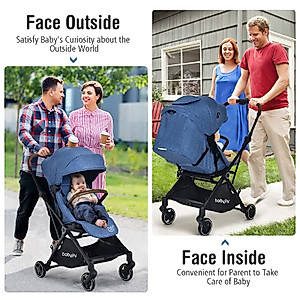 BABY JOY Baby Stroller, Foldable High Landscape Infant Carriage Newborn Pushchair with Reversible Seat, Adjustable Backrest & Canopy, 5-Point Safety Harness, Suspension Wheels & Storage Basket (Blue)