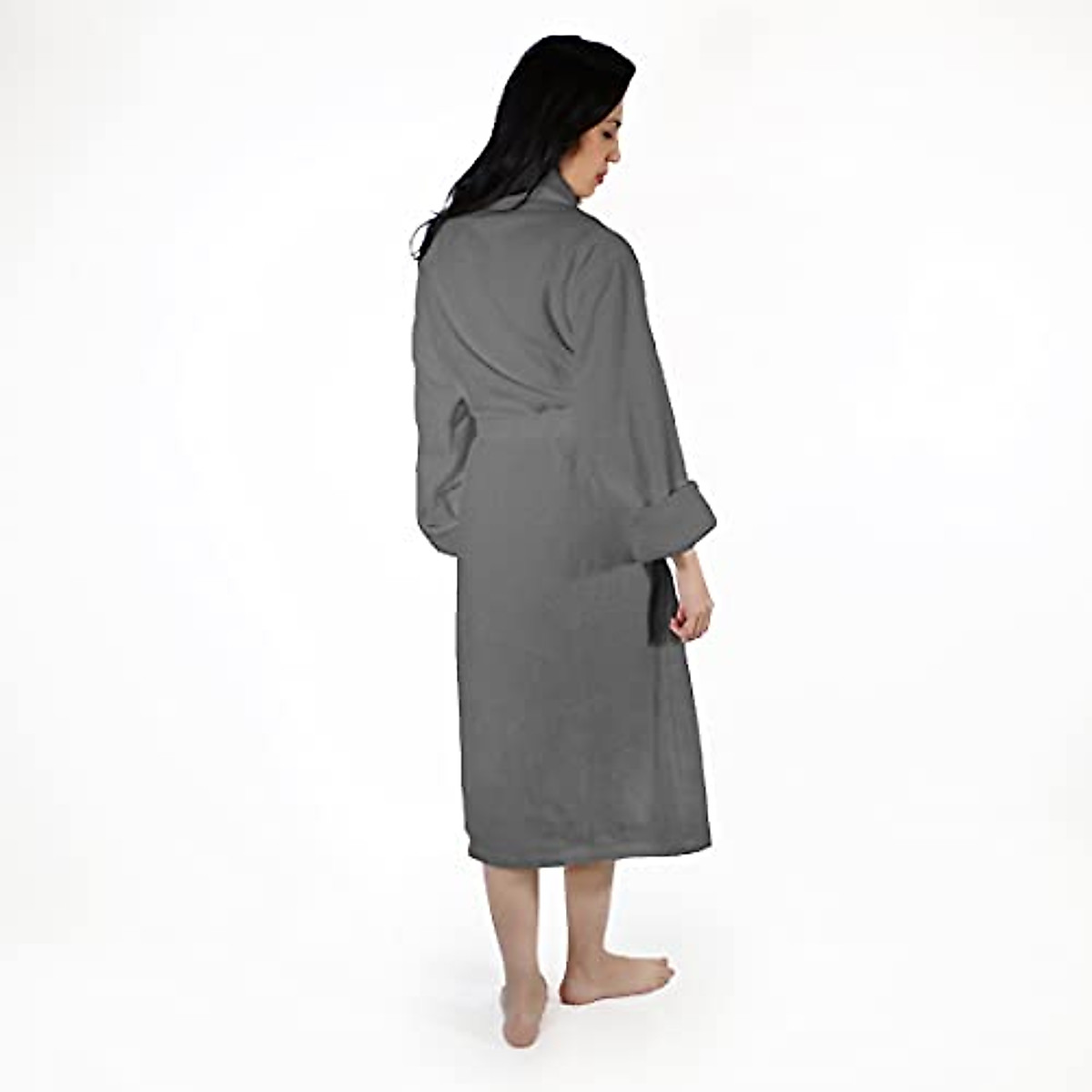 Superior Men's Traditional Premium Turkish Cotton Lightweight Long Bathrobe with Pockets- Large-X Large, Grey