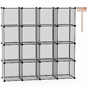 C&AHOME Cube Storage Organizer, 16-Cube Shelves Units, Closet Cabinet, DIY Plastic Modular Book Shelf, Ideal for Bedroom, Living Room, Office, 48.4" L x 12.4" W x 48.4" H Grey UPCS16G