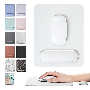 HABITU Vegan Leather White Mouse Pad with Removable Magnetic Wrist Support & Anti-Slip Base, Ergonomic Mouse Pad with Wrist Rest, Cute Office Desk Accessories for Women and Men
