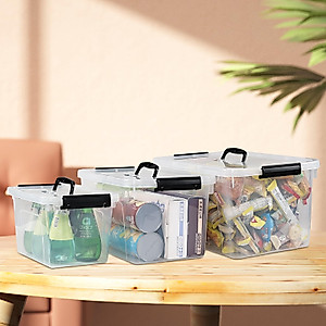 Jnktka 6 Quart Clear Organizer Bin with Lid Set of 4, Plastic Latching Storage Box