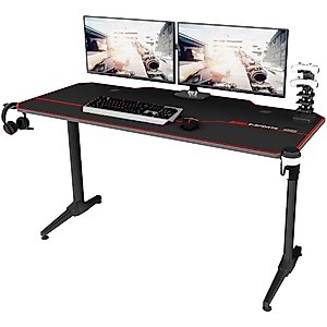 SogesHome 55 inch Gaming Desk with Cup Holder, Computer Desk Pro Gamer Desk Headphone Rack, PC Office Tables with USB Charger
