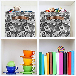 AUUXVA Storage Basket Military Camo Camouflage Storage Cube Box Durable Canvas Collapsible Toy Basket Organizer Bin with Handles for Shelf Closet Bedroom Home Office