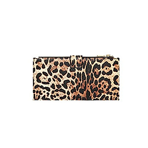 Daisy Rose Women’s Multi-Card Wallet - PU Vegan Leather Wallet for Women, RFID Blocking, Large Capacity With Zipper Pockets - Leopard