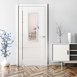 HollyHOME Mirrored Jewelry Cabinet Lockable Wall Door Mounted Jewelry Armoire Organizer with Full Length Mirror Space Saving Lockable,White