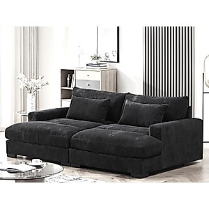 US Pride Furniture Luxe Double Chaise Sleeper Sofa with Soft Corduroy Upholstery, Adaptable to Twin Bed, Comfortable Living Room Couch for Modern Homes, 89.9" Wide, Black