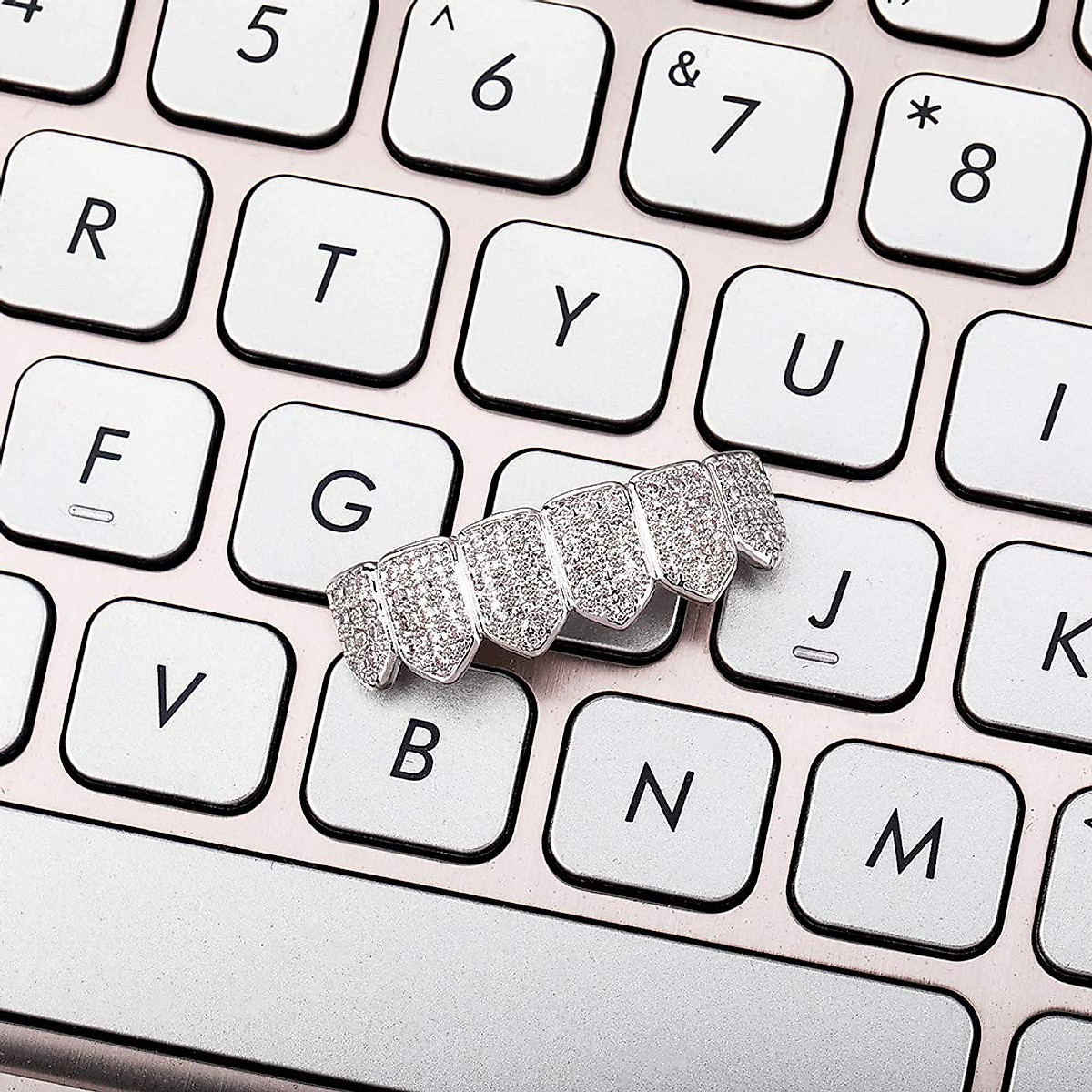 TOPGRILLZ Bottom Grills for Your Teeth Vampire Teeth Gold Diamond Grillz Teeth Iced out 18K Gold Plated Hip Hop Rapper Costume Extra Molding Bars(Silver 6 Teeth Bottom)