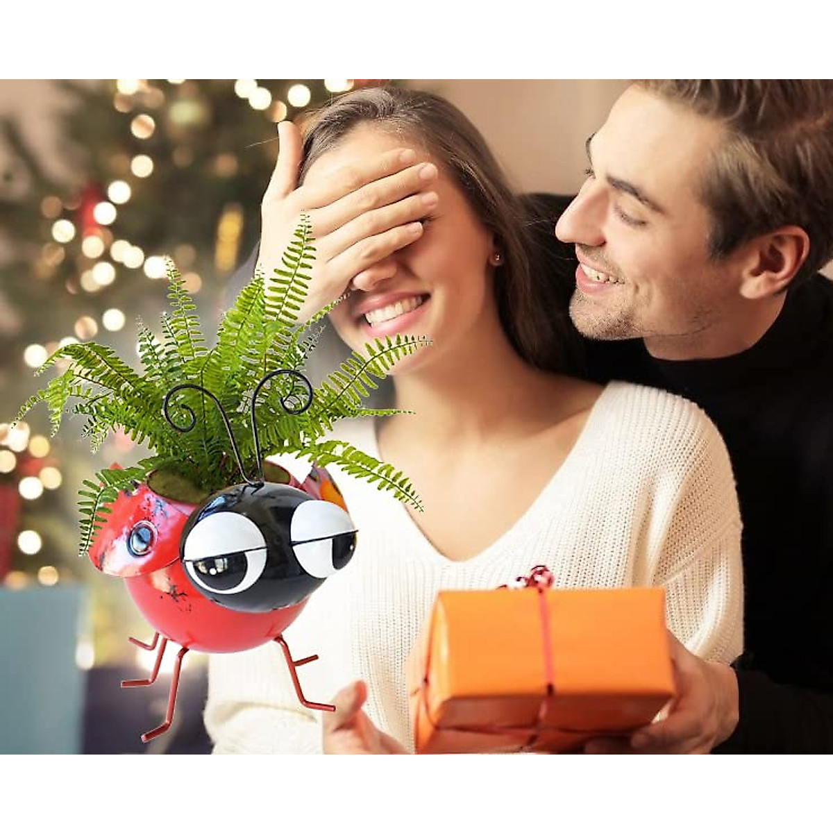 GIFTME 5 Succulent Planter,Metal Pot for Plants,Indoor or Outdoor Decorations Planter with Drainage(7.5Inch,1piece Ladybug Planter)