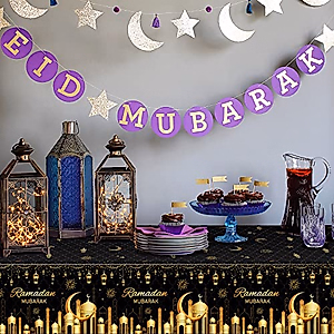 6 Pack Ramadan Plastic Tablecloth Decorations for Home, Eid Mubarak Ramadan Disposable Table Cover Decorations, Muslim Happiness Ramadan Eid Al-fitr Table Cloths for Ramadan Party Supplies, 54x108Inch