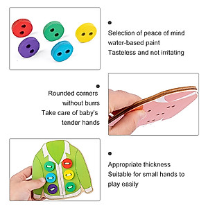 WEBEEDY Wooden Clothes Lacing Game, Montessori Fine Motor Skill Threading Game, Sewing Button Lacing Card Game, Early Development Game,8.66x5.51x1.97 Inch