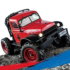 EAZYRC x FMS FCX24 1/24 RC Truck RTR 4X4, 4WD RC Crawler RTR Truck RC Car for Sandland Desert Off-Road for Men with Battery, LED Light,Transmission and USB Charger (red)