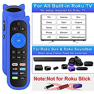 Replacement Remote for Roku Players and Roku TVs, for Roku Box, Roku 1 2 3 4, Roku Express/+, Roku Premiere/+, Roku Ultra and TCL Hisense Onn Element Sharp Roku TV with Blue Glow Case and Battery