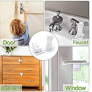 Door Lever Child Lock, Baby Proofing Door Locks Deter Kids Pets from Opening Handle Doors & Getting Locked in Rooms, Tool-Free Install Easiest Use (White -4 Count)