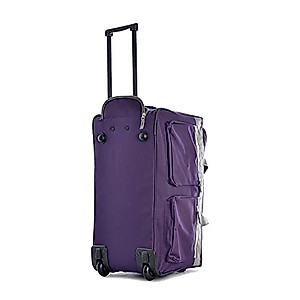 Olympia 22 Inch 8 Pocket Rolling Polyester Duffel Luggage Bag Suitcase with Push Button Hide Away Retractable Handle, Dark Lavender