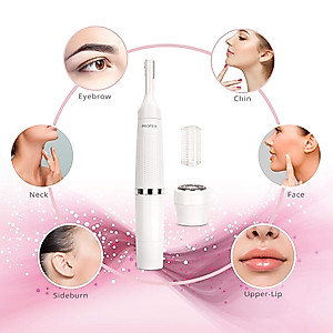 Profeir Women's 2-in-1 Eyebrow Trimmer and Hair Remover, USB Rechargeable, Stainless Steel, Includes 2 Interchangeable Heads, Perfect for Travel and Home Use