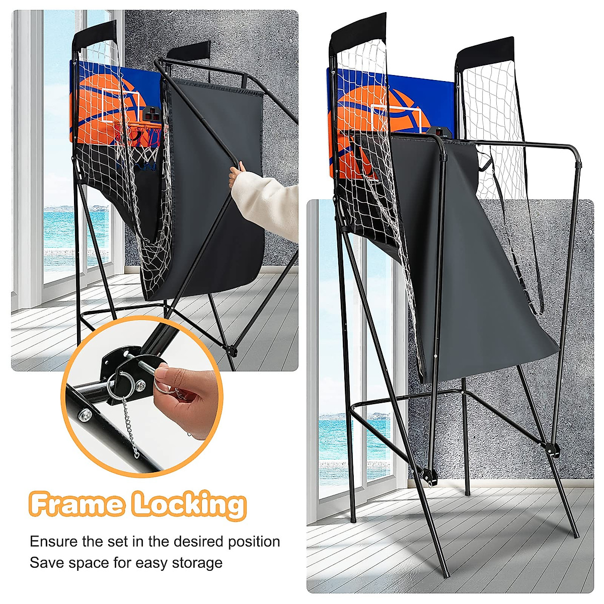 Giantex Foldable Electronic Arcade Basketball Game, with Electronic Scorer, Buzzer, 3 Basketballs, Pump, Indoor Single Shot Basketball Game for Adults, Kids