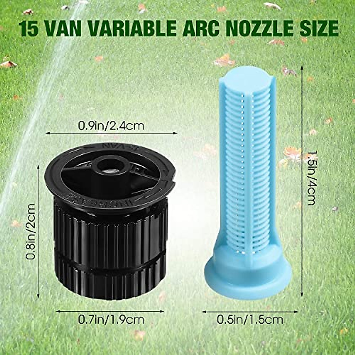 3-Pack 15-Van Variable Arc Nozzle Adjustable Sprinkler Nozzle 360 Degree Rotating Spray Scattering Replacement Sprinkler Heads for Outdoor Garden Lawn Irrigation Supplies