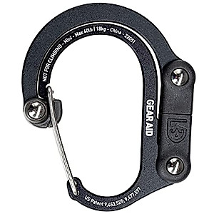 GEAR AID HEROCLIP Carabiner Clip and Hook (Mini) for Travel, Luggage, Purse and Small Bags, Stealth Black, 2 Pack
