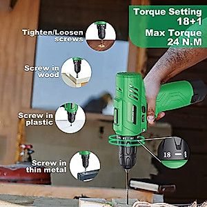 Tegatok Power Drill Cordless, 12V Cordless Drill with Battery and Charger, Electric Drill with Variable Speed and 18+1 Torque Setting, 25 Drill Bits for Drilling and Screwing