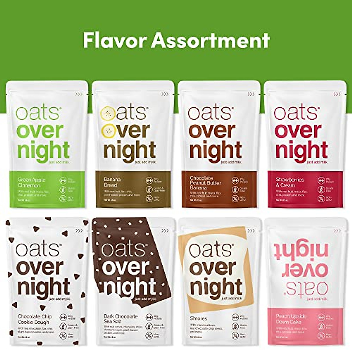 Oats Overnight - Ultimate Variety Pack High Protein, High Fiber Breakfast Shake - Gluten Free, Non GMO Oatmeal Chocolate Chip Cookie Dough, Banana Bread & More (24 Pack + BlenderBottle)