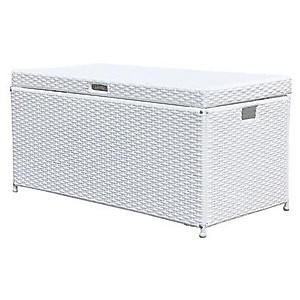Outdoor 70 Gallon Wicker Deck Storage Box Color: White