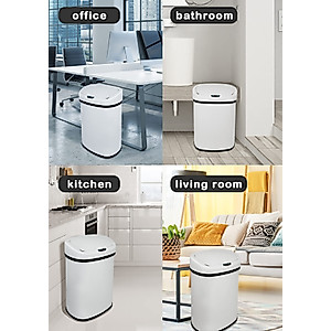 13 Gallon/50 L Kitchen Trash Can with Lid, Stainless Steel Garbage Can with Touch-Free Lid, Cute Trash Can Automatic Trash Can Bathroom Trash Can with Lid, Motion Sensor Trash Can Brushed Finish