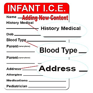 25 Pcs Infant I.C.E.(in Case of Emergency) Car Seat Sticker Safety Information 3 x 4 Inch Child Emergency Identification Contact Car Seat Stickers - Kids Car Seats Alert Attachment Tag Safety Decals