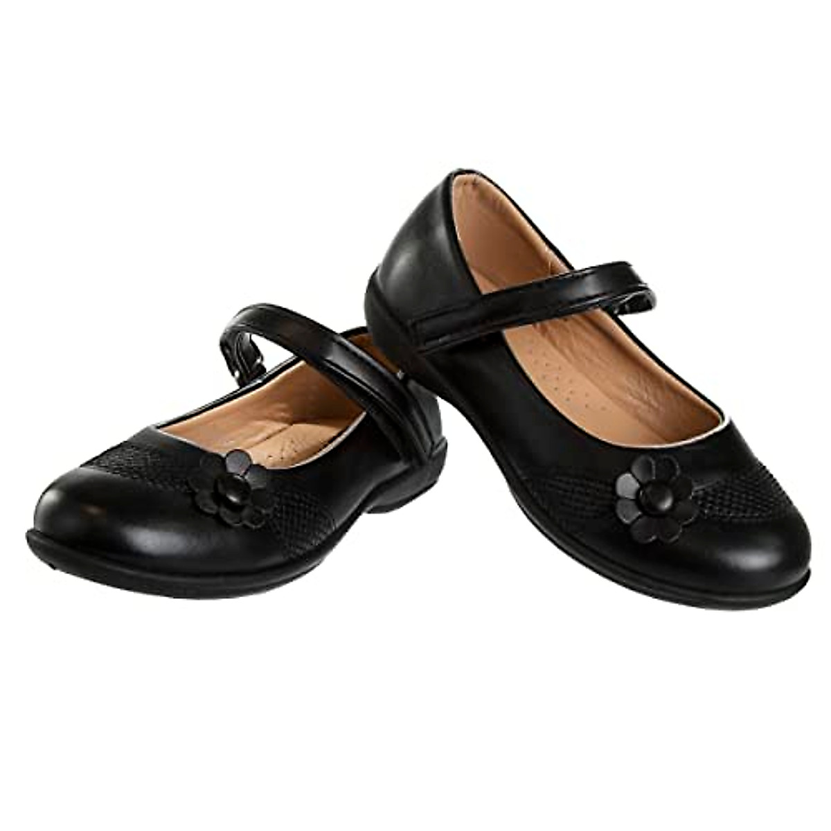 Josmo Girls Mary Jane Shoes School Kids Uniform Flats Ballet Strap Slip-On Dress - Black (Size 2 Big Kid)