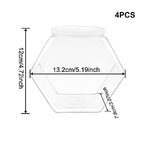 4 PCS Plastic Candy Jars Cookie Jars, Hexagon with Airtight Lids Clear Candy Jar Wide Round Mouth Snacks Candy Containers Reusable Coffee Candy Display for Gifts and Storage