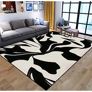 ENIGMEX Area Rug, Art Soft Non-Slip Rug, 6'x9' Rugs, Simple Abstract Contemporary Seamless Pattern Hand Drawn Flower Leaf Accent Carpet for Bedroom Living Room Hallway Outdoor Decor