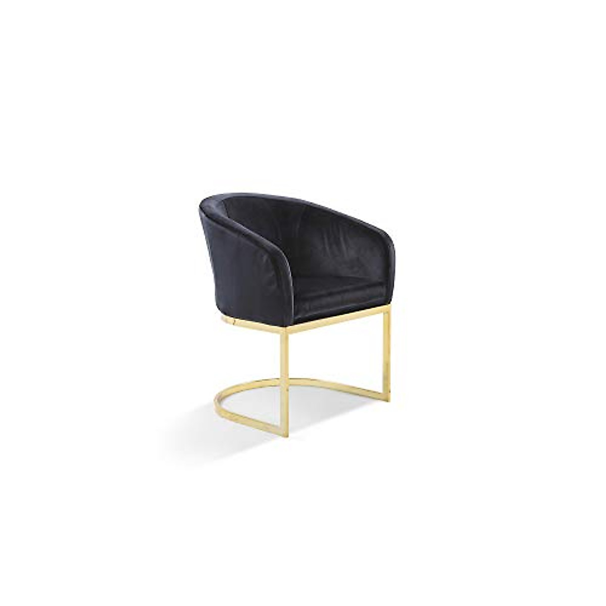 Iconic Home Siena Accent Club Chair Shell Design Velvet Upholstered Half-Moon Gold Plated Solid Metal U-Shaped Base Modern Contemporary Black, 25.6D x 23.2W x 31.7H in