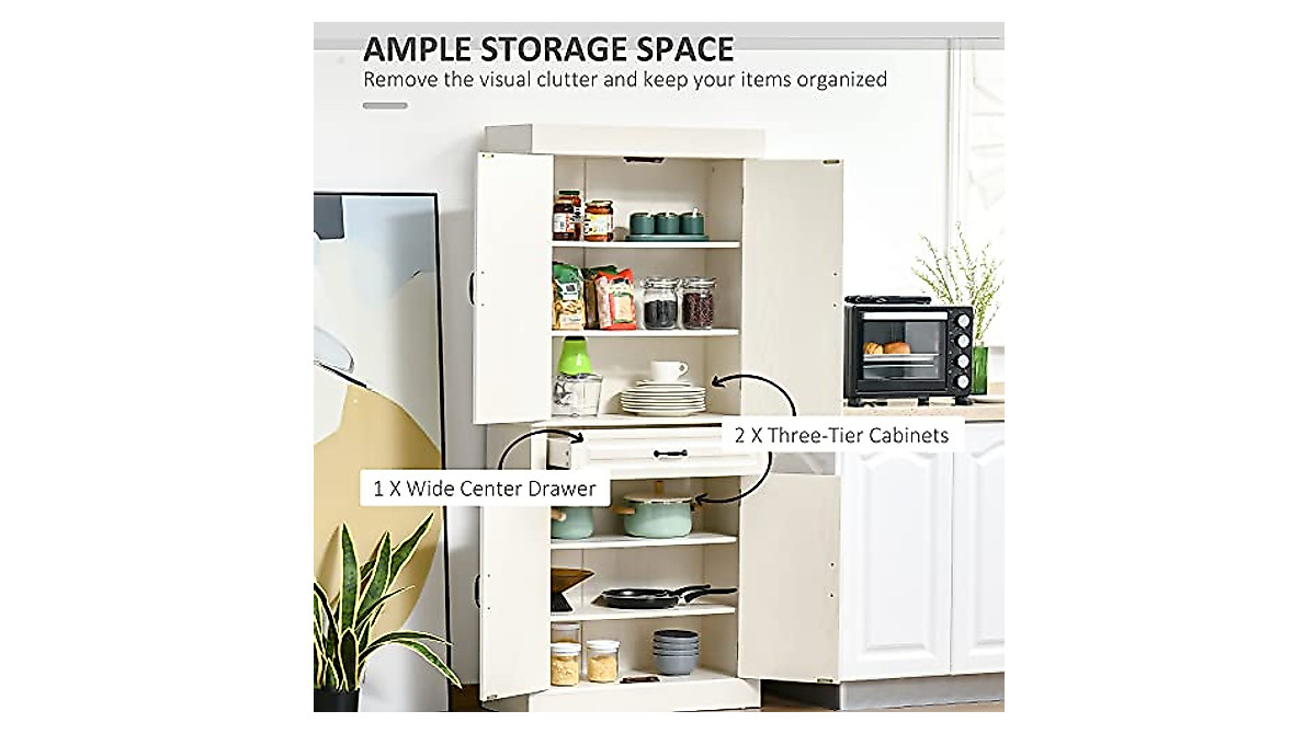 HOMCOM 71" Freestanding Kitchen Pantry with 4 Doors & Drawer