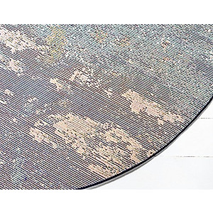 Unique Loom Estrella Collection Distressed, Landscape, Abstract, Modern, Earth Tones Area Rug (8' 0 x 8' 0 Round, Navy Blue/Green)