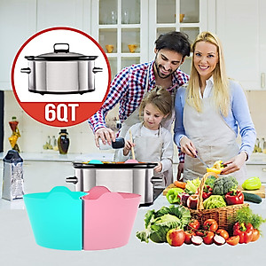 Slow Cook Divider Silicone Liners, 6 Qt Crockpot and Slow Cook Compatible, Cook Two Dishes At Once - Easy Cleanup Dishwasher, BPA Free 6 Quart Fit with Crock Pot Black Liners Pink+Blue