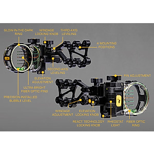 Trophy Ridge React Pro 5 Pin Archery Bow Sight, Right Hand, 0.010 Pin
