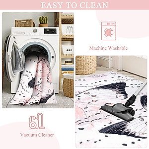 Butterfly Pink Rugs for Bedroom Girls, Washable 5x7 Area Rugs for Living Room Ultra-Thin Soft Nursery Rug, Modern Insect Print Non Slip Carpet Rug for Kids Girl Classroom Play Room Office