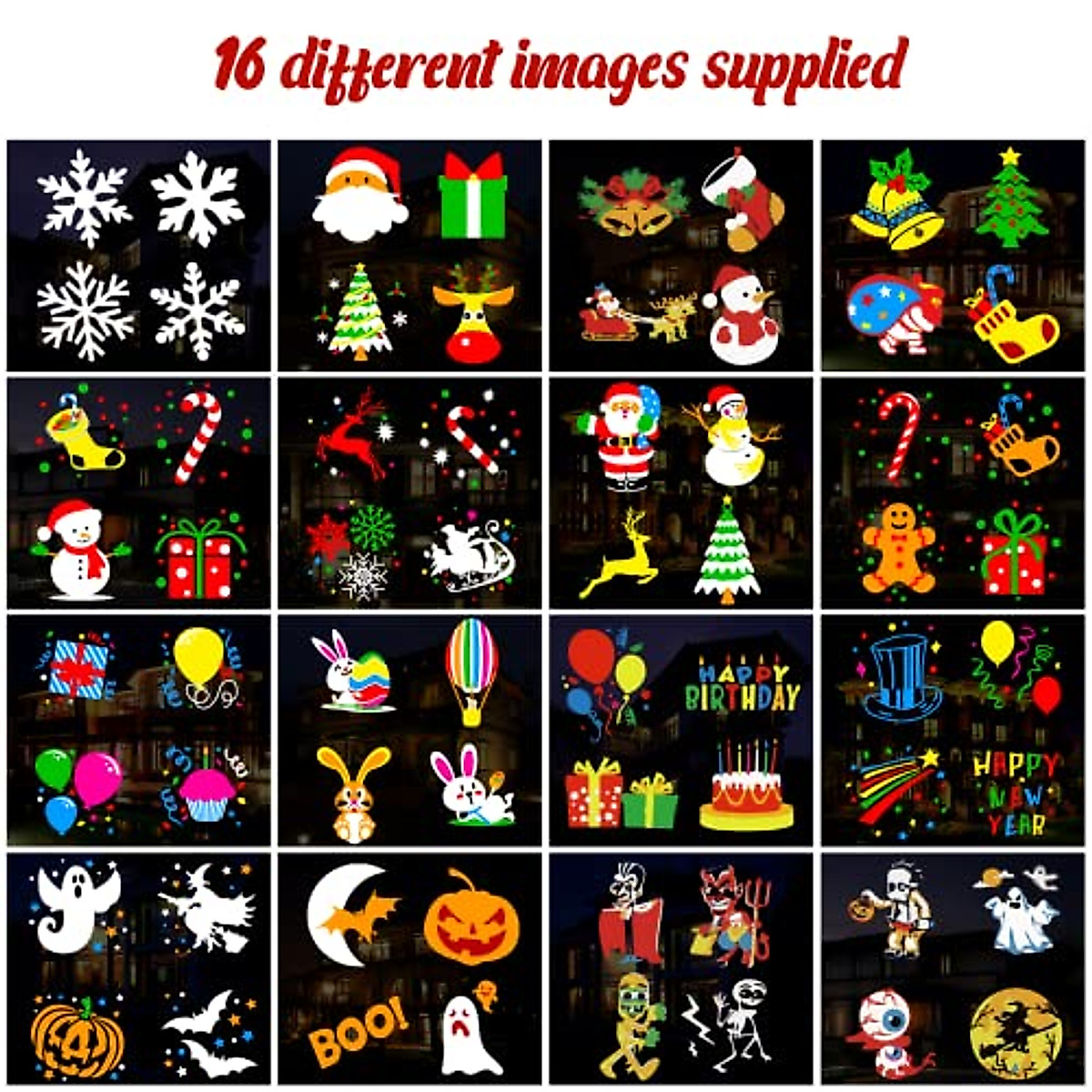 A.T.Lums Christmas Projector Lights Outdoor & Indoor, 16 HD Slides LED Projection Lamp for Christmas Gifts, Waterproof Snowflake Landscape Lights for Halloween Easter New Year Holiday Party Deco