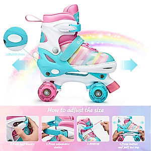 G4Free Kids Roller Skates for Girls, 4 Size Adjustable Roller Skates with Light Up Wheels for Toddlers Children Outdoor Indoor