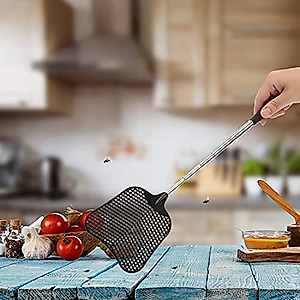 12 Pieces Telescopic Fly Swatter Extendable Plastic Flyswatter Manual Fly Swatter with Stainless Steel Retractable Pole for Indoor Outdoor Home and Office, Black