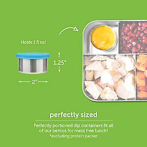 LunchBots Tiny Dips Condiment Containers - Set of 3 - Perfect Portion Cups - Spill Proof Lunch Box Sauce Container with Lid - Food Grade Stainless Steel - 1.5oz - Dishwasher Safe - Assorted Lids