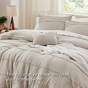 Bedsure Twin Comforter Set - 3 Pieces Pinch Pleat Bed Set, Beige Boho Bedding for All Season, 1 Soft Comforter, 1 Pillowcase, 1 Decorative Pillow
